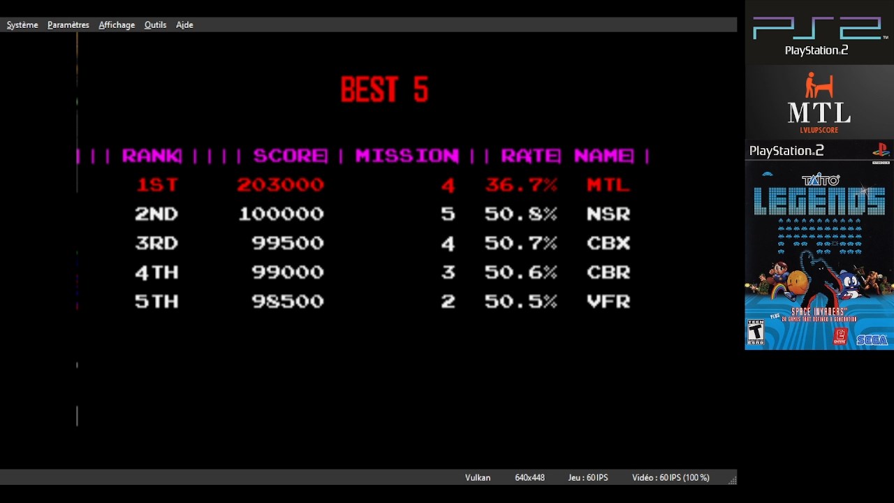 Score on Taito Legends for Sony Playstation 2 by Mantalow | Lvl Up Score